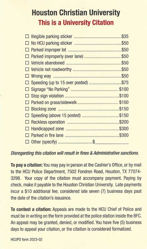 Traffic and Parking | Houston Christian University
